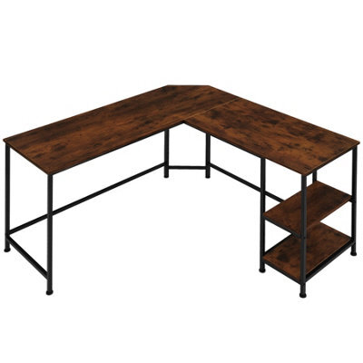 Tectake Desk Hamilton Corner Unit Shelf With 2 Storage Compartments 138 Cm Industrial Wood Dark Rustic by B Q ufurnish