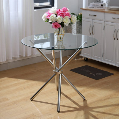 Living And Home Tempered Glass Crossover Round Dining Table 880mm Dia ...