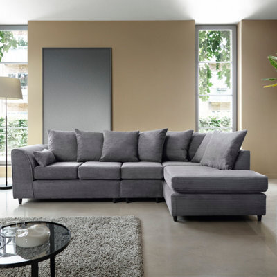 Abakus Direct Jumbo Large Grey Cord Right Facing Corner Sofa For Living ...