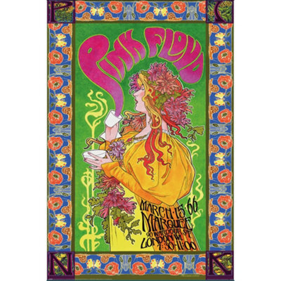 Pink Floyd Marquee Concert Poster Green/pink/yellow (One Size) by B&Q ...