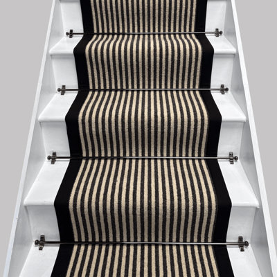 RainbowHome Stripe Quality Wool Stair Runner Loop Pile With 100% Black ...