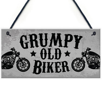 Red Ocean Grumpy Old Biker Novelty Hanging Man Cave Garage Sign For ...