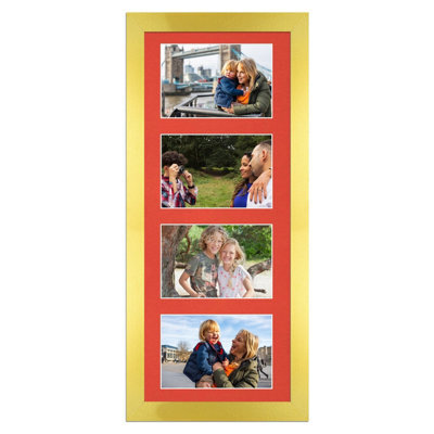 AK Frames 50X20Cm Gold Modern Multi Photo Frame With Poppy Red Mount ...