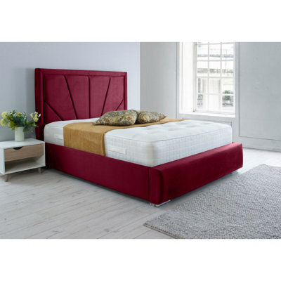Itala Plush Bed Frame With Lined Headboard - Maroon by B&Q | ufurnish.com