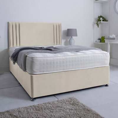 Bsspoke Solid Base Divan Bed Set Cream Velvet 66Cm Headboard With 4 ...