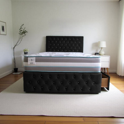 Knight Sleep Delaware Black Plush 4Ft Princess Sprung Divan Bed Set ...