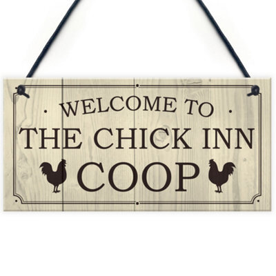 Red Ocean Welcome Chicken Coop Sign Outdoor Garden Shed Plaque Chicken ...