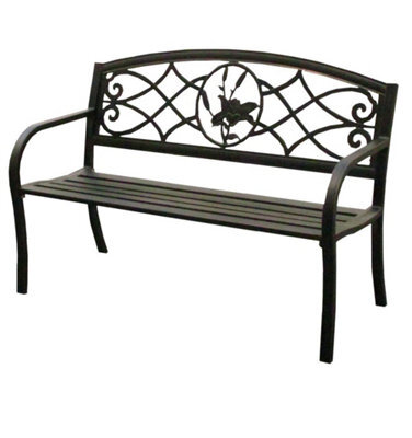 Mercer Leisure Lily Flower Design Back Metal Garden Bench by B&Q ...