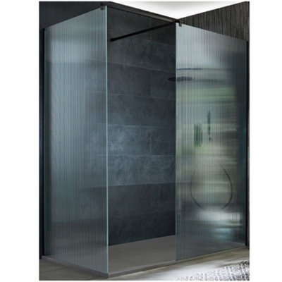 Homestylestore Black Corner Walk In Fluted Glass Shower Enclosure Grey ...