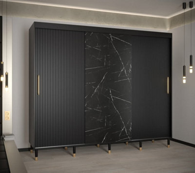 Arte Mora Modern 2 Sliding Marble Effect Door Wardrobe Gold Handles 9 ...