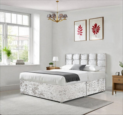 "Sr Living Ltd Cosy Silver Crushed Velvet Single (3Ft) Divan Bed With 2 ...