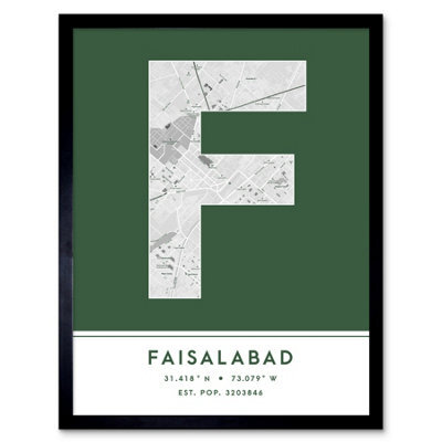 Wee Blue Coo Framed Wall Art Faisalabad Pakistan City Map Modern ...
