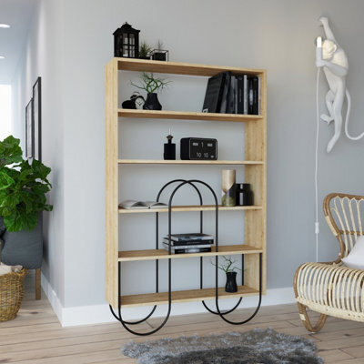 Decortie Norfolk Modern Bookcase Display Unit Natural Oak Effect Tall ...