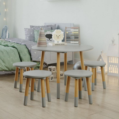 Urbn-Living Urbnliving 60Cm Depth Kids Wooden Round Grey Table With 4 ...