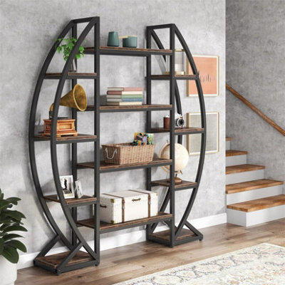 Fativo 5Tier Plant Stand Half-Moon Shaped Metal Bookcase Large Storage ...