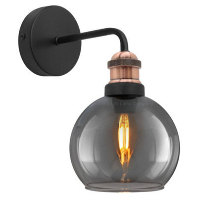 Long Life Lamps Company Industrial Glass Globe Smoked Grey Wall Light ...
