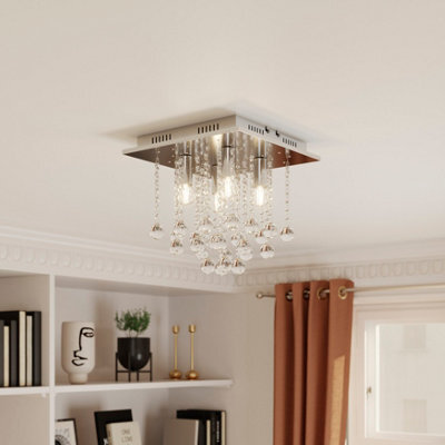 GoodHome Libertas Square Glass & Metal Transparent Chrome Effect 4 Lamp ...