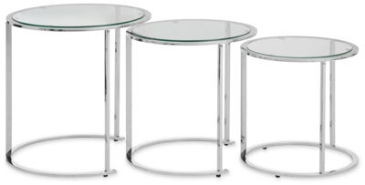 Orsina Set Of 3 Silver Nesting Tables, Tempered Glass Top With ...