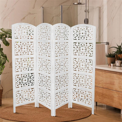 Topfurnishing 4 Panel Heavy Duty Carved Screen Wooden Flower Design ...
