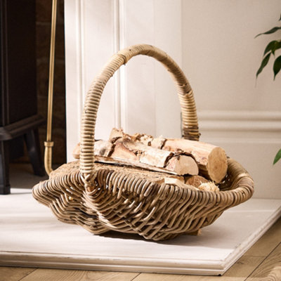 Dibor Traditional Style Wicker Medium Fireplace Log Storage Basket With ...