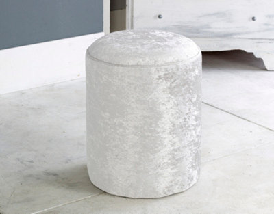 Adore Designs Victoria Crushed Velvet Round Foot Stool Pouffe - White ...