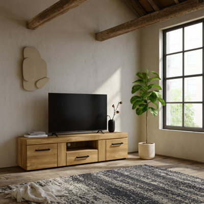 Wyld Haus Cortina Wide Tv Cabinet, 2 Door 1 Drawer, Grandson Oak by B&Q ...