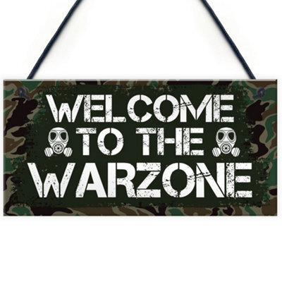 Red Ocean Welcome To The Warzone Gaming Sign Gamer Gift Bedroom Door ...
