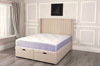 "Sr Living Ltd 4Ft6 Beige Plush Ottoman Bed & Mattress Sets - Divan Bed ...
