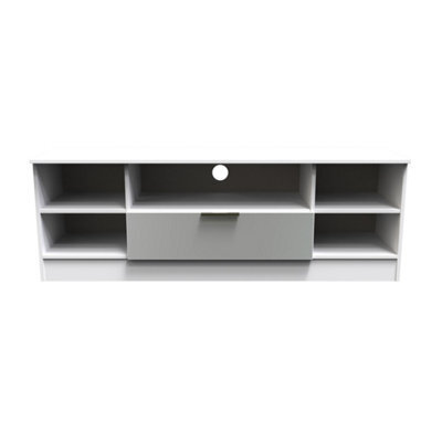 Dover Wide Open Tv Unit In Uniform Grey & White Matt (Ready Assembled ...