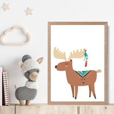 Artze Wall Art Reindeer Tribal Animal Framed Print Size: A4 With Oak ...