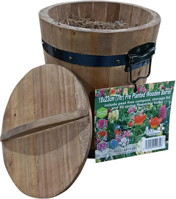 GreenBrokers Pre-Planted Wooden Barrel Planter-30 Red & Yellow Spring ...