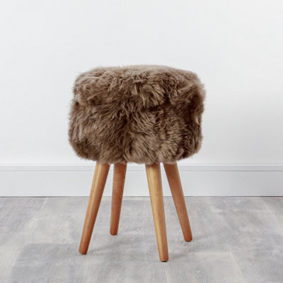 Native Natural Light Brown Sheepskin Wood Stool - Woodstain by B&Q ...