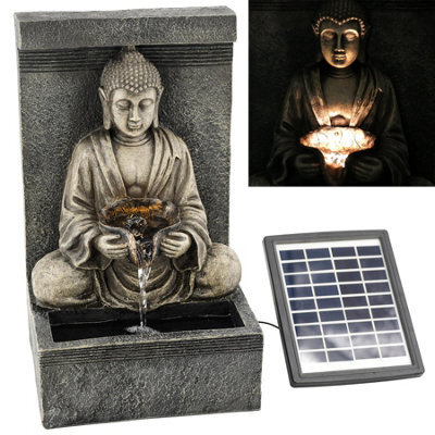 Geezy Solar Water Fountain Led Stone Buddha Solar Water Feature Home ...
