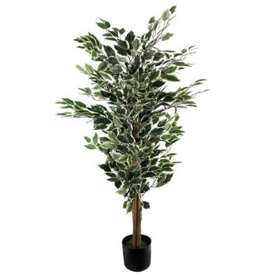 Leaf Artificial Ficus Tree Plant White Edge Bushy 130Cm Realistic House Plants Botanik by B&Q ...