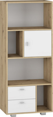 Shefa Line Bookcase Kurt White - Artizan Oak (2 Boxes) by B&Q | ufurnish.com