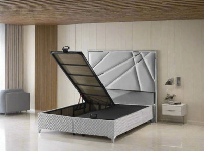 Helix Divan Ottoman Storage Bedframe Double 4Ft6 Silver Velvet Chrome ...