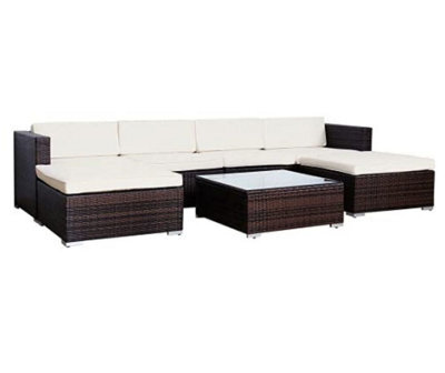 Evre Brown Rattan Outdoor Garden Furniture Nevada Set 6 Seater Sofa ...
