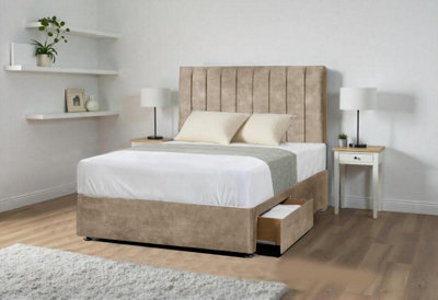 "Sr Living Ltd Beige Plush 4Ft6 Divan Bed With 2 Storage Drawers, 26 ...