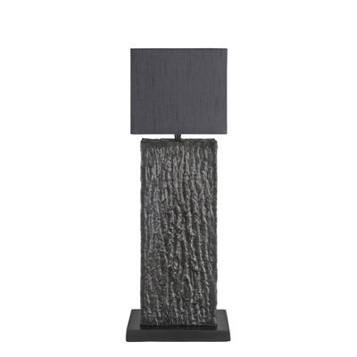 Industville Ornate Column Table Lamp, Pewter, Grey Small Cube Lampshade ...