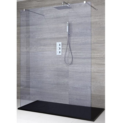Homestylestore Chrome Smoked Glass Floating Walk In Frameless Shower ...