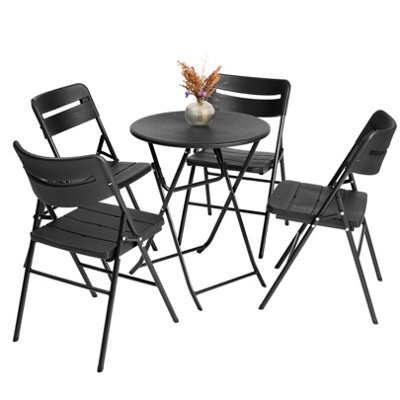 Novecrafto Small Round Folding Table & 4 Folding Chairs Set - Hdpe Top ...