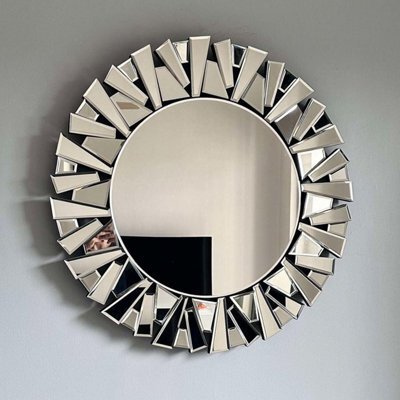 Artloge 80Cm Unique Sunburst Decorative Wall Mirror Round Beveled Wall ...
