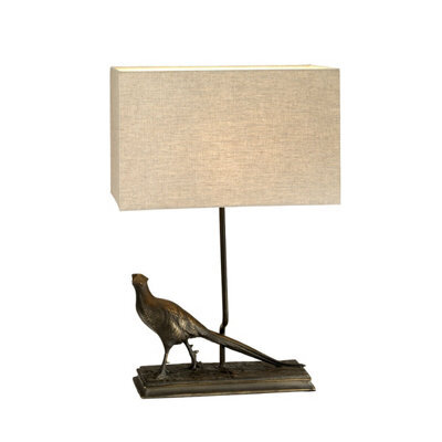 Elegant Pheasant Statuette Table Lamp With Natural Hessian Shade And ...