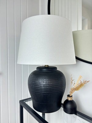 Black Stone Effect Ceramic Table Lamp With Linen Shade by B&Q ...