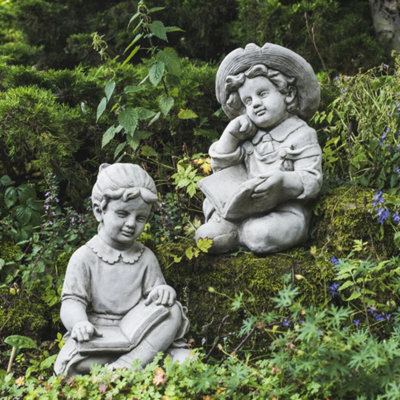 Large Reading Boy And Girl Statues In Sitting Pose by B&Q | ufurnish.com