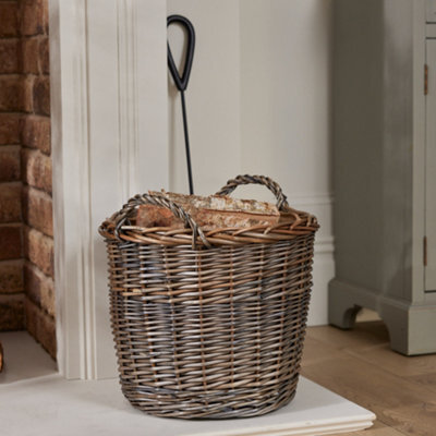 Dibor Traditional Large Round Lined Wicker Fireside Logs Storage Basket by B&Q | ufurnish.com