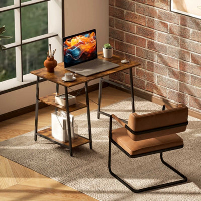 Homcom 120Cm Computer Table With Shelves And Steel Frame, Rustic Brown ...