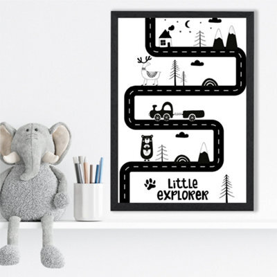 Artze Wall Art Cute Little Explorer Map Scandi Framed Print Size: A3 ...