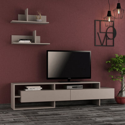 Decortie Gara Modern Tv Unit Mocha Grey With Storage And Wall Shelf ...