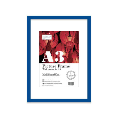 A3 Blue Picture Frame With Mount For A4 (21 X 29.7Cm -8.3 X 11.7In ...